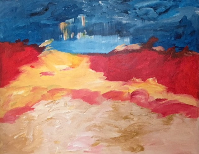 VENDU - Tableau abstrait Navire sur mer de feu – La boîte à merveilles